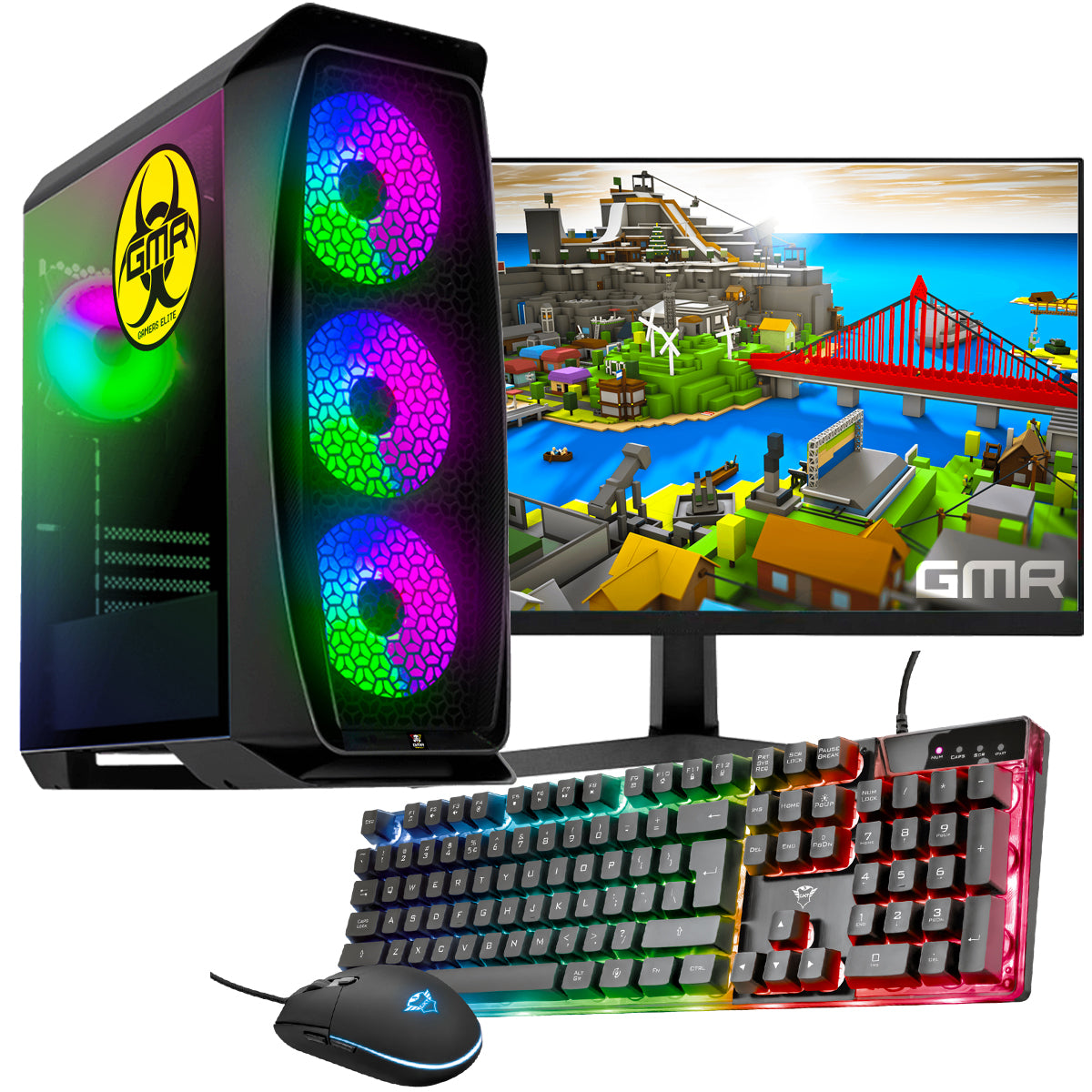 Complete Ryzen 5 Budget 6-Core Game PC Setup met 24" Gaming Monitor, T